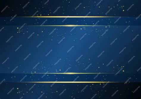 진한 파란색 배경에 반짝이는 금색 프레임이 있는 고급 금색 반짝이 프리미엄 벡터