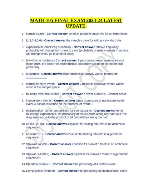 Math 105 Final Exam 2023 24 Latest Update Exams Mathematics Docsity