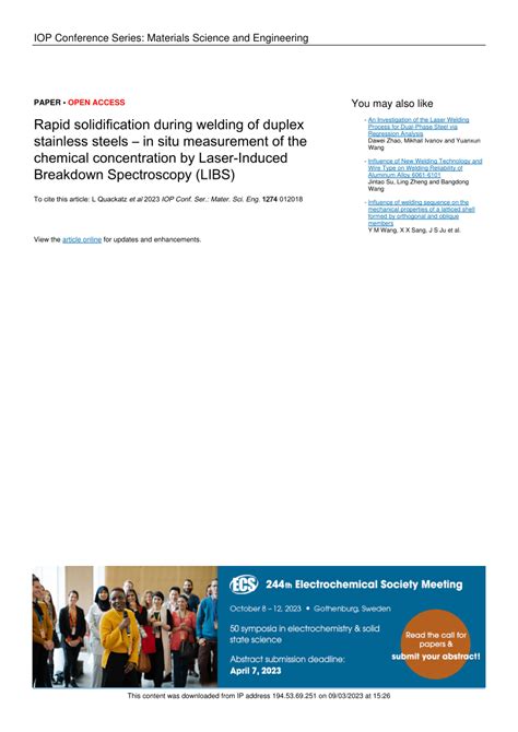 Pdf Rapid Solidification During Welding Of Duplex Stainless Steels In Situ Measurement Of