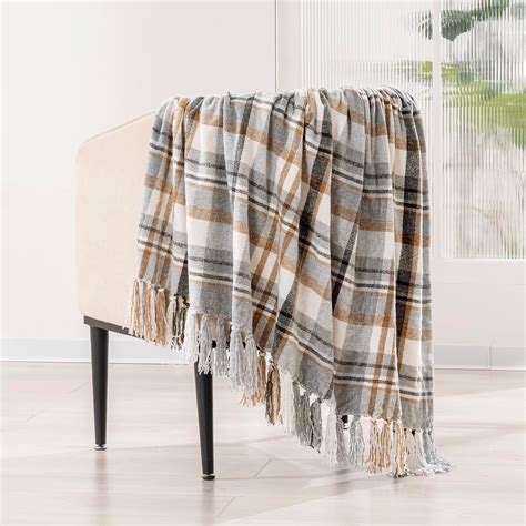 Evergrace Plaid Chenille Throw Blanket For Couch Super