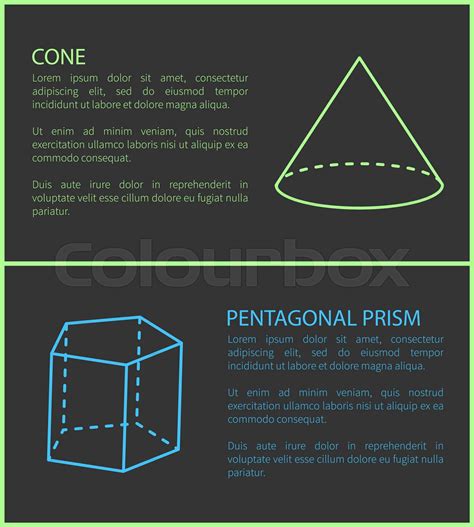cone and pentagonal prism geometric shapes simple stock vector