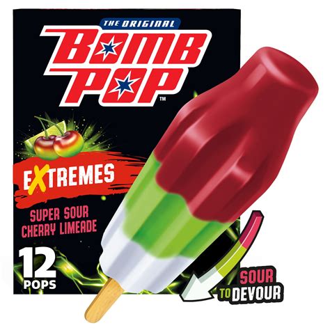 Bomb Pop Extremes Ice Pops Frozen Dessert Super Sour Cherry Limeade 12 Pack