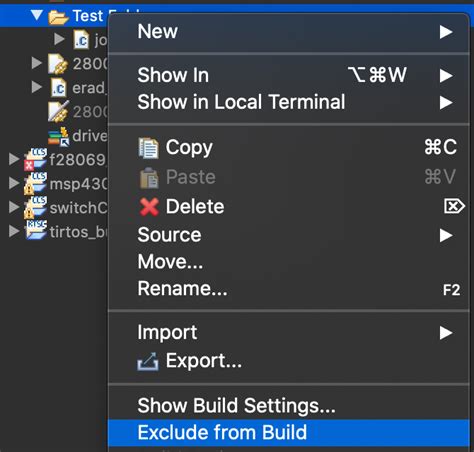 ccs disabling a specific folder from ccs project code composer