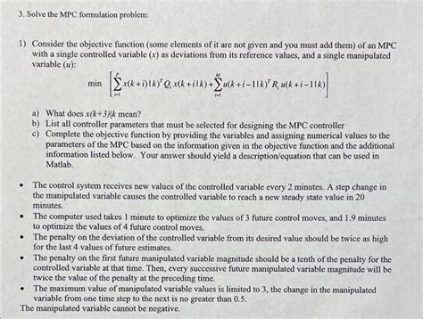 Solved Solve The MPC Formulation Problem Consider The Chegg Com