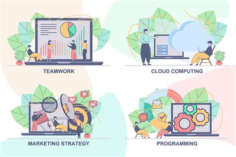 Set Of Web Page Design Templates For Cloud Computing Programming Teamwork Marketing Strategy