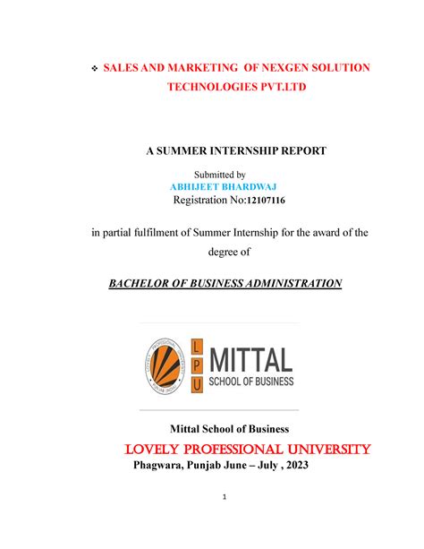 Internship Abhijeet Sales And Marketing Of Nexgen Solution