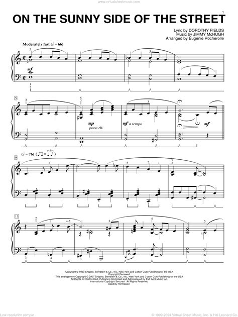 On The Sunny Side Of The Street Sheet Music Intermediate For Piano Solo