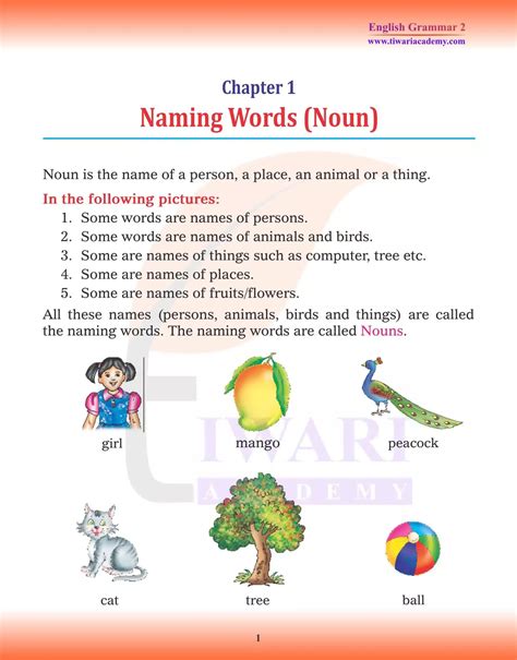 Class 2 English Grammar Chapter 1 Noun Naming Words Worksheets For