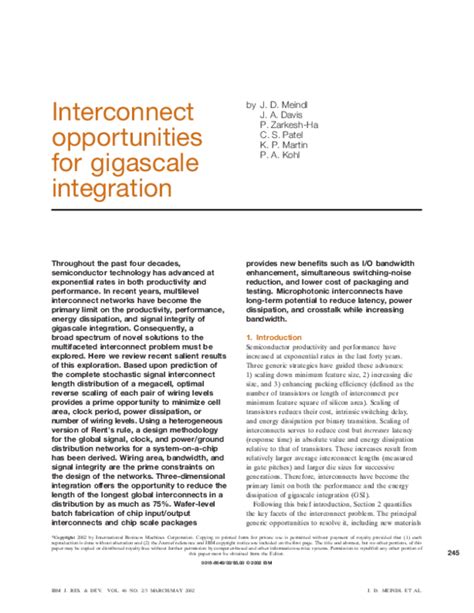 Pdf Interconnect Opportunities For Gigascale Integration