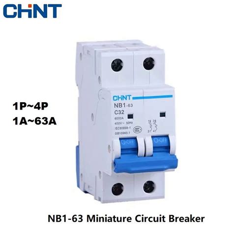 Chnt Chint Nb1 63 C Type1p 2p 3p 4p Ac 230 400v 1a 2a 3a 4a 6a 10a 16a