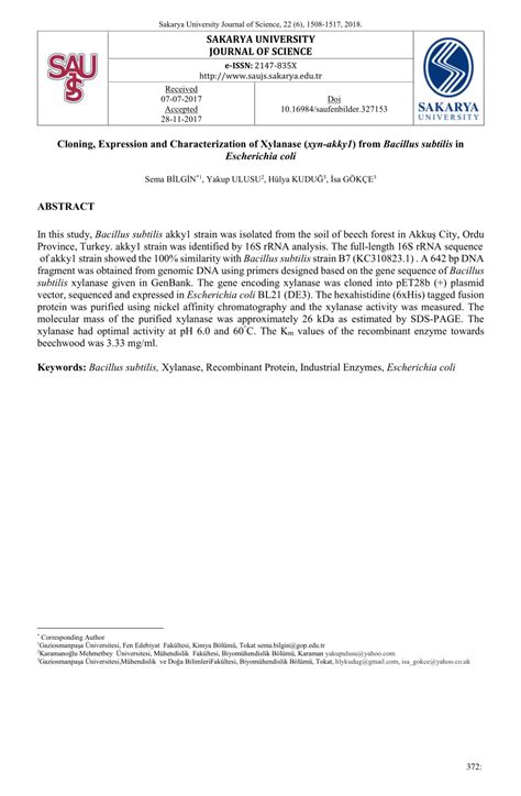 Pdf Cloning Expression And Characterization Of Xylanase Xyn Akky1 From Bacillus Subtilis In