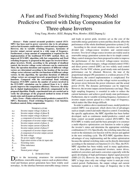 Pdf A Fast And Fixed Switching Frequency Model Predictive Control
