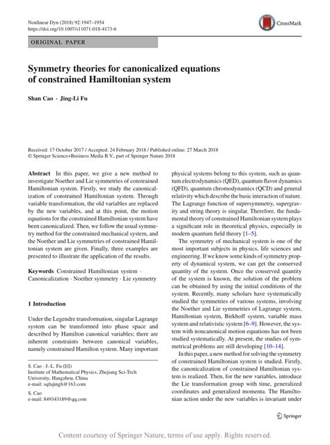 Symmetry Theories For Canonicalized Equations Of Constrained Hamiltonian System