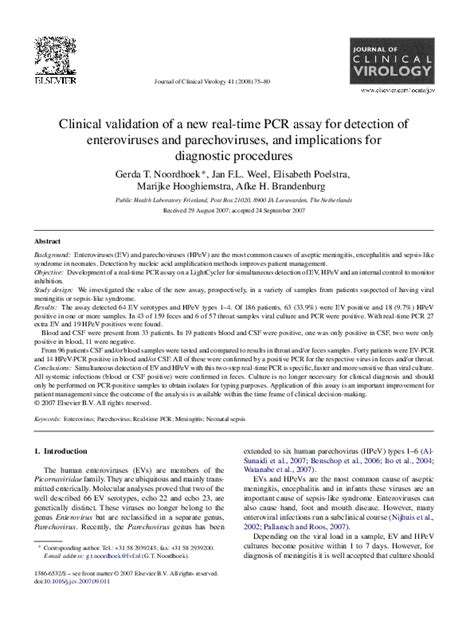 Pdf Clinical Validation Of A New Real Time Pcr Assay For Detection Of Enteroviruses And