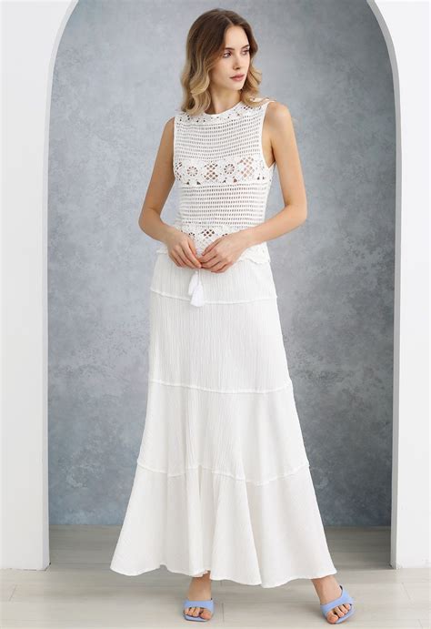 Embossed Texture Tiered Tassel String Maxi Skirt Retro Indie And Unique Fashion Embossed Texture Tiered Tassel String Maxi Skirt Retro Indie And Unique Fashion