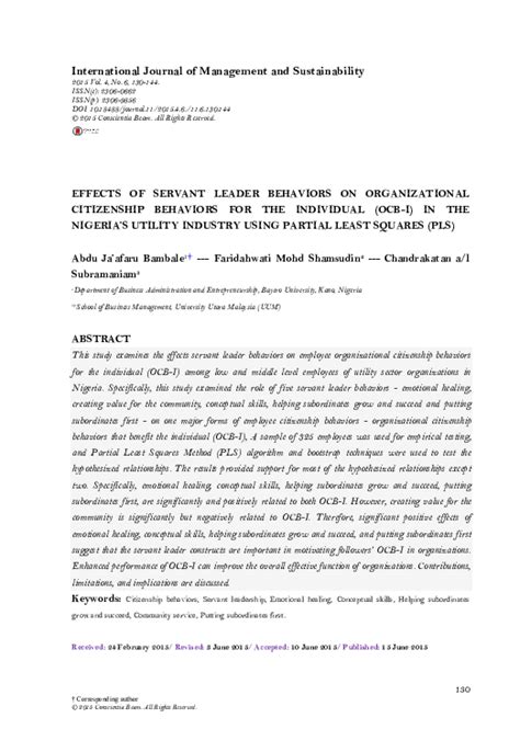 Pdf Effects Of Servant Leader Behaviors On Organizational Citizenship Behaviors For The