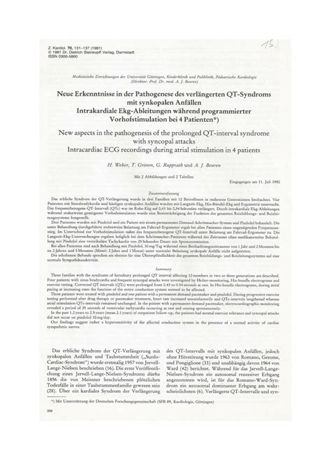 Pdf New Aspects In The Pathogenesis Of The Prolonged Qt Interval Syndrome With Syncopal