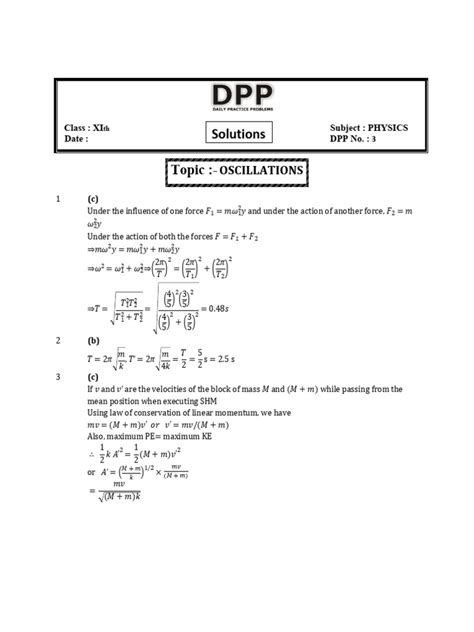 Dpp 3 Solution Pdf Force Oscillation