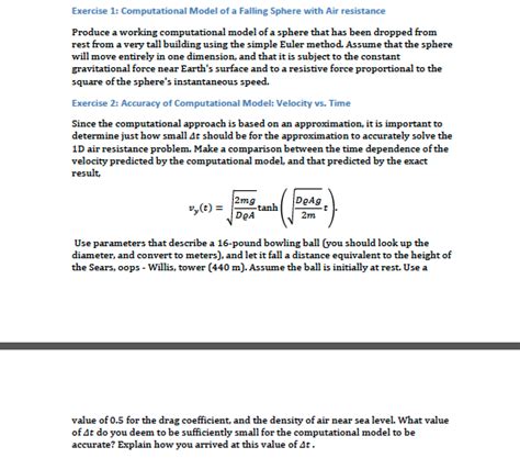 Solved Exercise 1 Computational Model Of A Falling Sphere