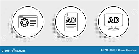 Set Line Advertising Browser Setting And Icon Vector Stock Vector Illustration Of Contour