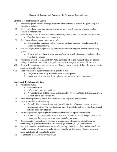 Chapter 28 Structure And Function Of The Pulmonary System Notes