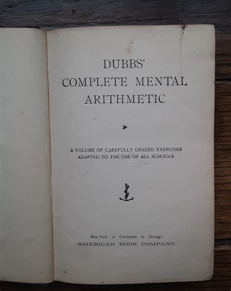 Dubbs Complete Mental Arithmetic By Dubbs Eugene L Good Hardcover 1893 1st Edition