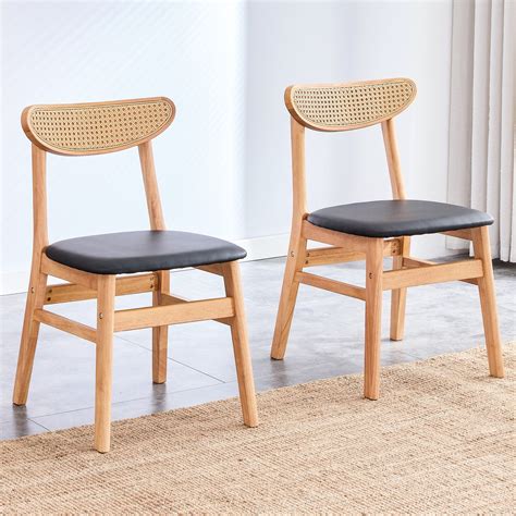 2 Solid Wood Dining Chairs Cozy Pu Cushion Inventive Design Easy To