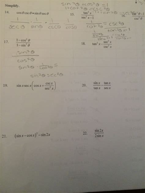 Solved Simplify Cos Theta Csc Theta Sin Theta Sec Theta Chegg Com
