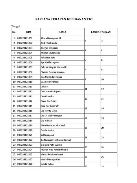 Absensi Upacara Tk1 Pdf