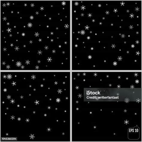 현실적인 떨어지는 눈송이 검은 배경에 고립의 집합입니다 1에서 4입니다 검은색과 흰색 벡터 가능성에 대한 스톡 벡터 아트 및 기타 이미지 Istock