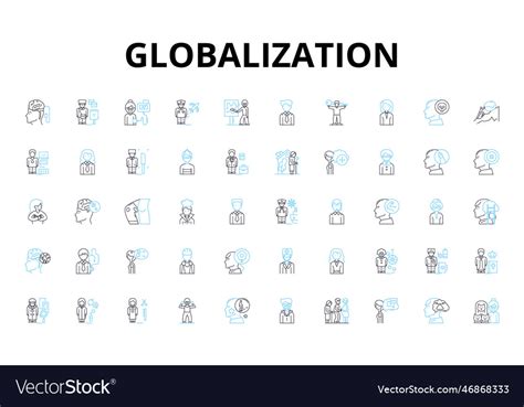 Globalization Linear Icons Set Interconnectedness Vector Image