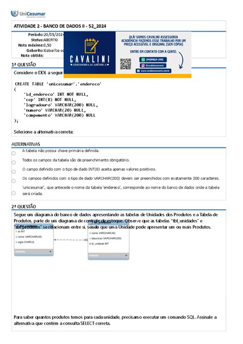Atividade 2 Banco De Dados Ii 52 2024 Atividade 2 Banco De Dados Ii 52 Período2005