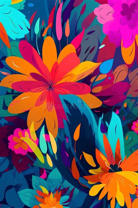 Seamless Floral Pattern With Colorful Flowers And Leaves Vector Illustration Stock Illustration