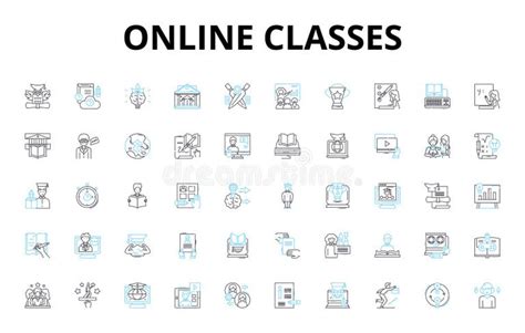 Online Classes Linear Icons Set Virtual Remote Digital E Learning
