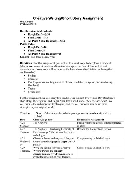 Creative Writingshort Story Assignment