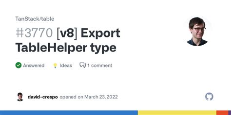 V8 Export Tablehelper Type · Tanstack Table · Discussion 3770 · Github