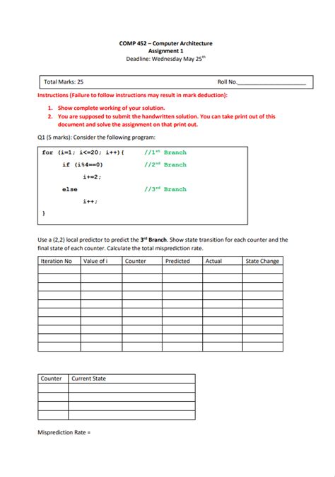 Solved Comp 452 Computer Architecture Assignment 1