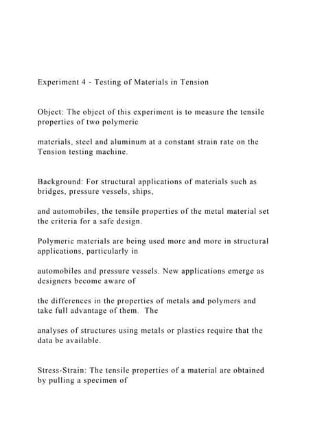 Lab Report Engineering Materials Lab Tensile Test Docx Physics Science