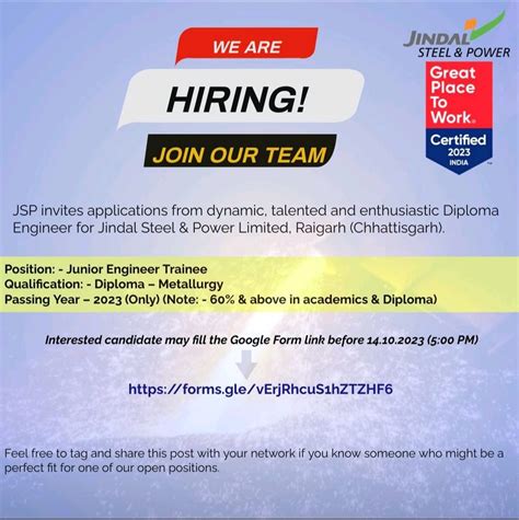 Jindal Steel And Power Recruitment 2023 Jobsearch Jet