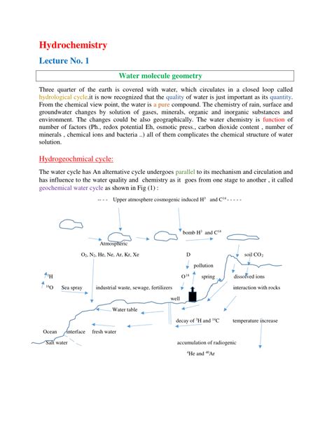 Pdf Hydrochemistry Lecture No 1 Water Molecule Geometry