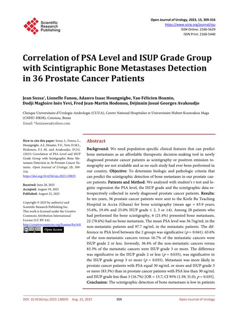 Pdf Correlation Of Psa Level And Isup Grade Group With Scintigraphic