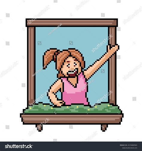 Pixel Art Window Woman Greeting Stock Vector Royalty Free 2174469581 Shutterstock