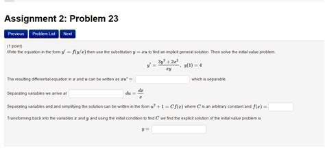 Solved Write The Equation In The Form Y F Y X Then Use