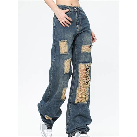 Summer Unisex High Street Baggy Ripped Jeans
