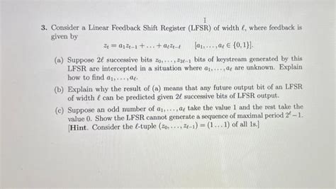 Solved 3 Consider A Linear Feedback Shift Register Lfsr