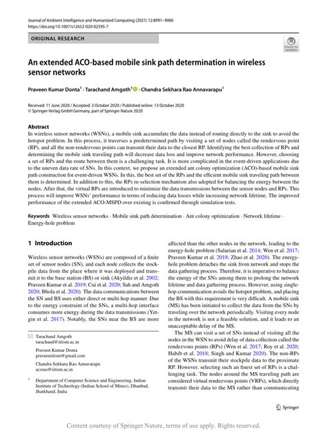 An Extended Aco Based Mobile Sink Path Determination In Wireless Sensor Networks Request Pdf