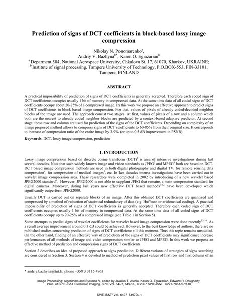 Pdf Prediction Of Signs Of Dct Coefficients In Block Based Lossy