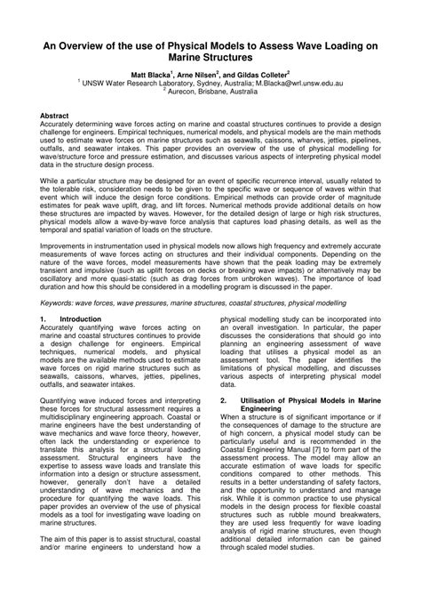PDF An Overview Of The Use Of Physical Models To Assess Wave Loading On Marine Structures