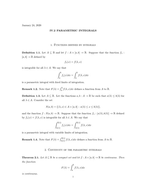 Ch4 2 Parametric Integrals Pdf Integral Mathematical Relations