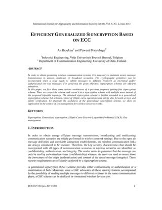 EFFICIENT GENERALIZED SIGNCRYPTION BASED ON ECC PDF